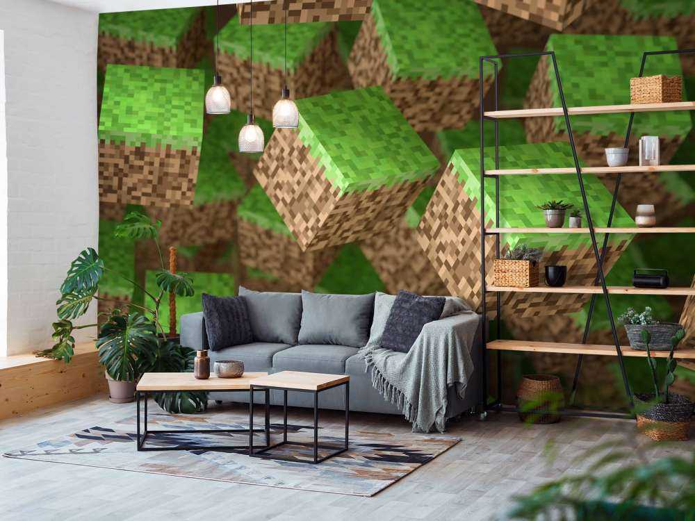 Fototapet - 3D Minecraft gräsblock - Tapet.com