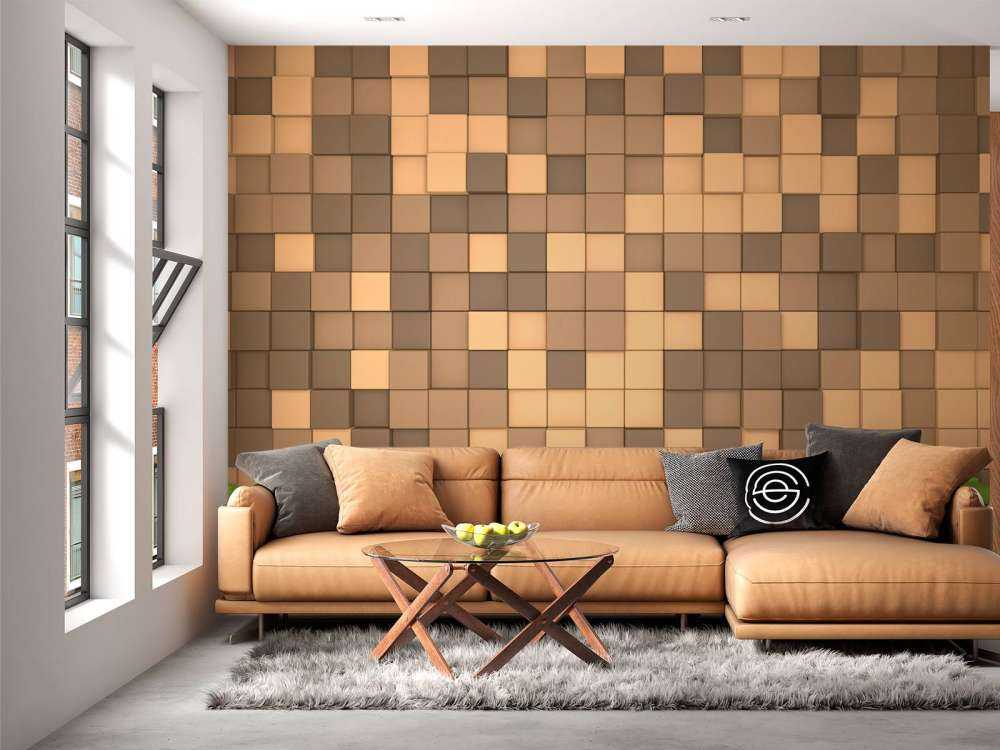 Fototapet - 3D Minecraft-landskap med bruna block - Tapet.com