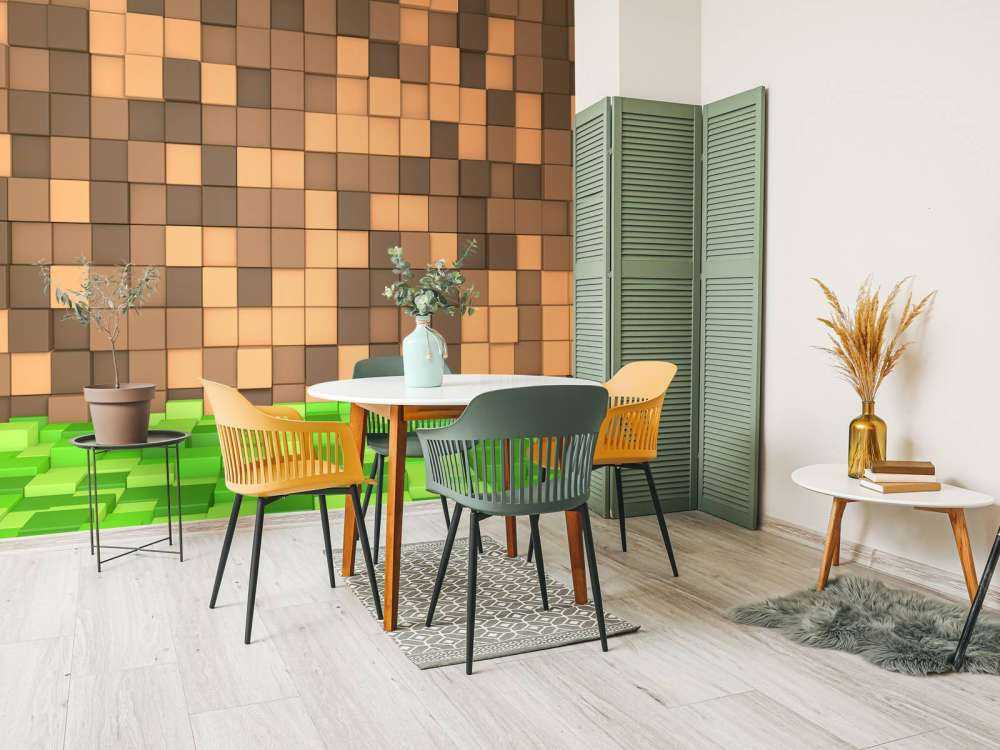 Fototapet - 3D Minecraft-landskap med bruna block - Tapet.com